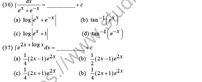 JEE Mathematics Indefinite Integrals MCQs Set C with Answers